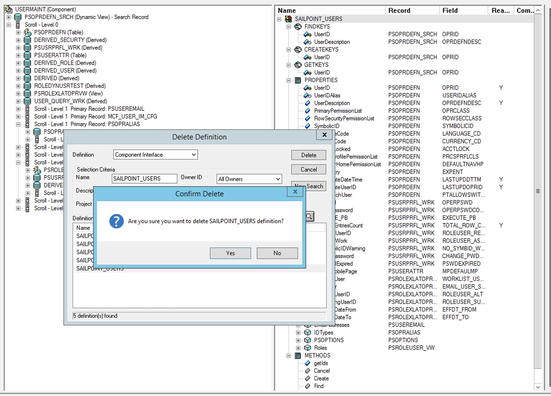 Deleting Component Interface